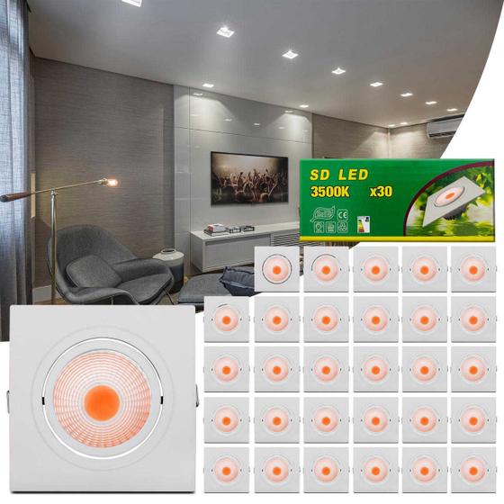Kit 30 Spot Super LED COB 5W Quadrada Direcionável 3500K Amarelado ...