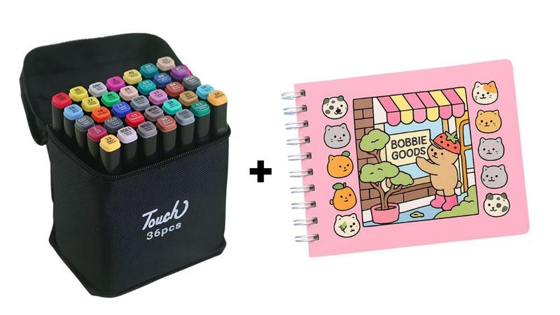 Kit 36 Canetinhas Ponta dupla e caderno de colorir Bobbie Goods - Miboo ...