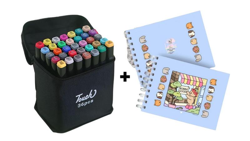 Kit 36 Canetinhas Ponta dupla e caderno de colorir Bobbie Goods - Miboo ...