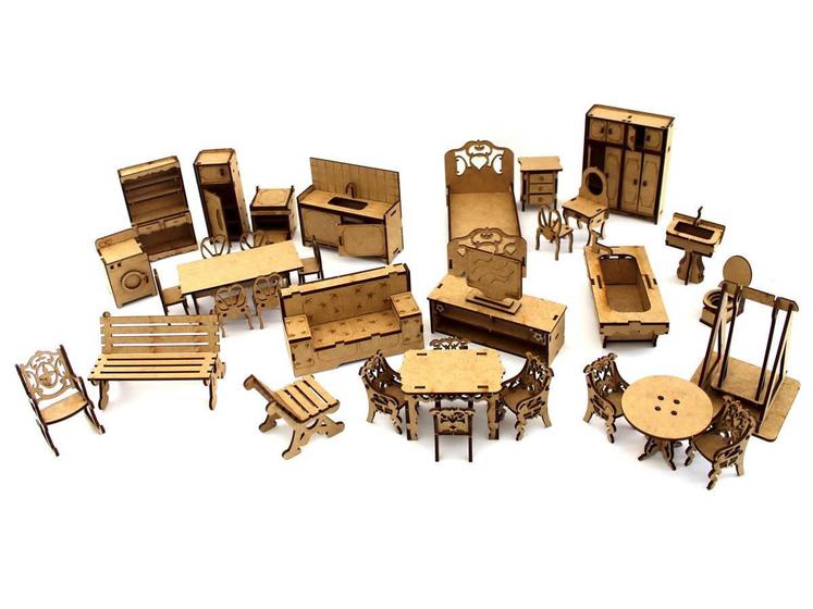 Kit 36 Mini Móveis Casinha De Bonecas Mdf Miniaturas - PEDREIRA ARTES ...