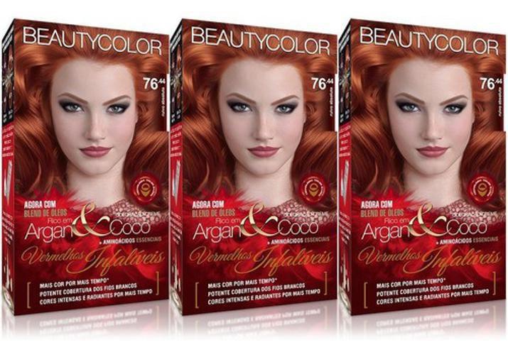 Kit 3Un Coloração Kit Beauty Color 76.44 Ruivo Absoluto - Beautycolor ...