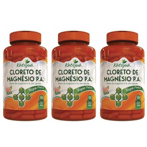 Kit 3uni Cloreto de Magnésio 120 cáps - Katiguá - Cloreto de Magnésio / Magnésio Dimalato ...
