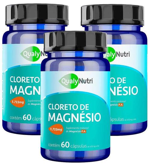 Kit 3uni Cloreto de Magnésio P.A. 1733mg 60 compr. - Qualynutri - Cloreto de Magnésio / Magnésio ...