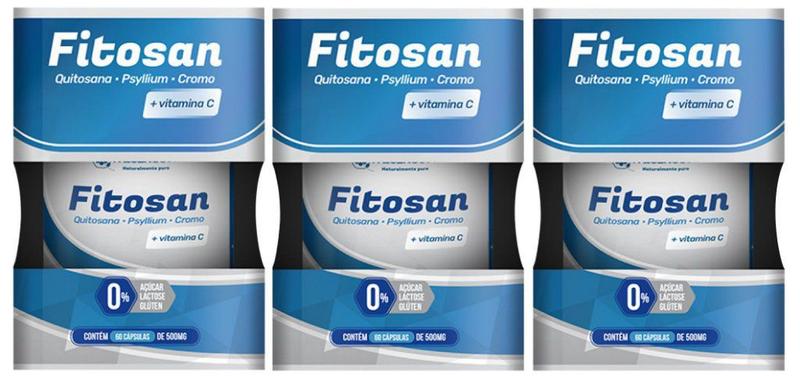 Kit 3uni Fitosan - Quitosana/Psylium/Cromo/Vit C (3x 60 caps ...