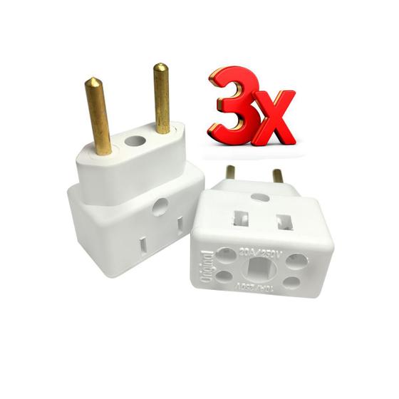Kit 3x Adaptador Tomada Benjamin 10A 20A Pino Grosso Bivolt - Jodda ...