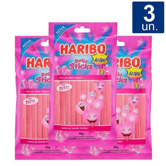 Kit 3X Balas Haribo Balla Sticks Ácido Tutti Frutti 80g - Bala de ...