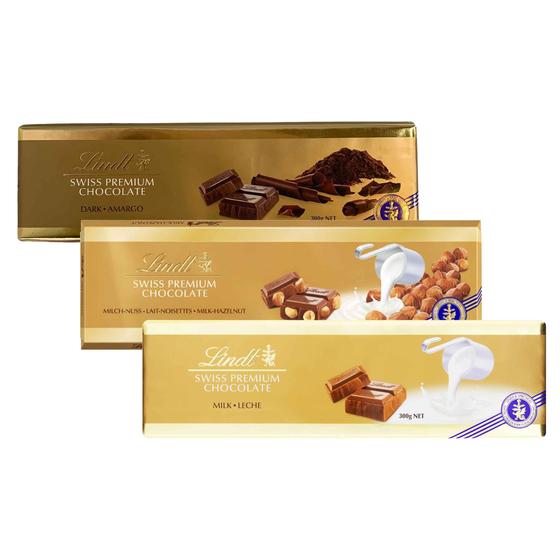 Kit 3x Barra de Chocolate Lindt Swiss Gold Bar ao Leite, com Avelãs e ...