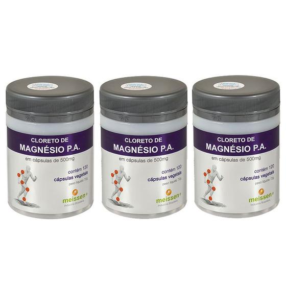 Kit 3X Cloreto De Magnésio P.A. -120 Cápsulas De 500 Mg - Meissen - Cloreto de Magnésio ...