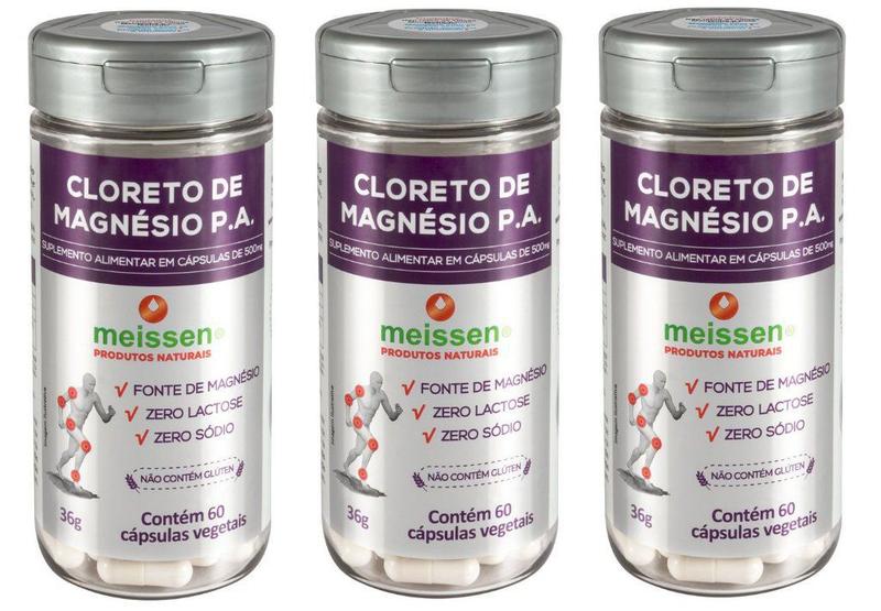 Kit 3x Cloreto de Magnésio P.A. 500mg (3x 60 cápsulas) - Meissen - Cloreto de Magnésio ...