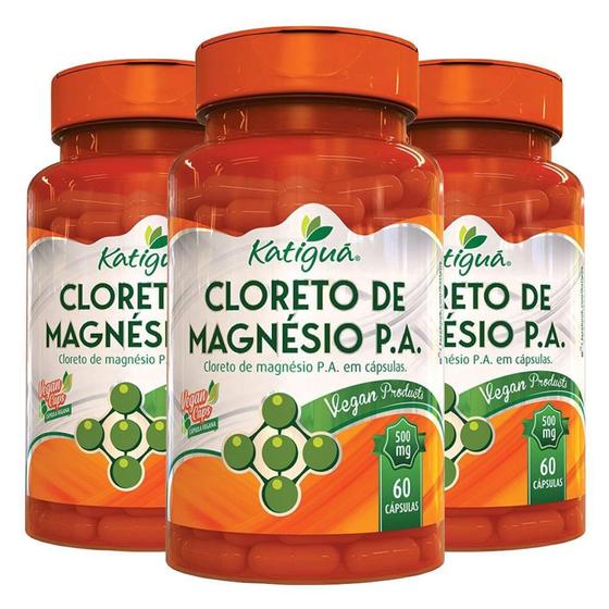 Kit 3x Cloreto de Magnésio PA (500mg) 60 Cápsulas Vegetarianas - Katiguá - Katigua - Cloreto de ...