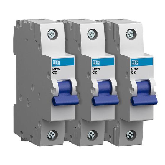 Kit 3x Disjuntores Monopolares WEG 2A 3kA Curva C DIN MDW-C2 - Disjuntor Din - Magazine Luiza