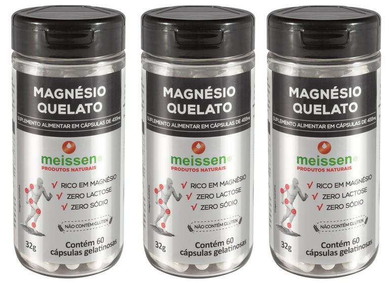 Kit 3x Magnésio Quelato 433mg (3x 60 cápsulas) - Meissen - Cloreto de Magnésio / Magnésio ...