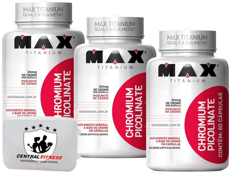 Kit 3x Picolinato De Cromo 60 Cápsulas - Max Titanium + Porta Cápsulas ...