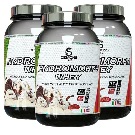 Kit 3x Proteína Hidrolisada Hydromorph Whey Protein 900g - Demons Lab (Biscoito) - Whey Protein ...