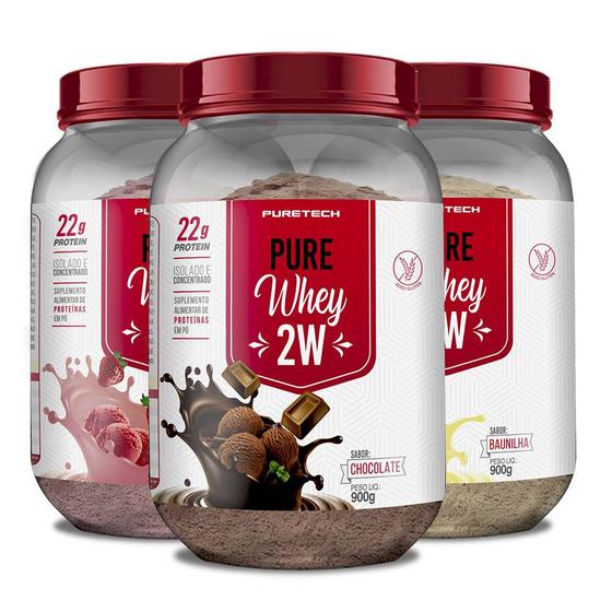 Kit 3x Whey Protein 2W 900g - Puretech - Massa Muscular - Magazine Luiza