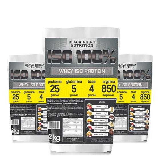 Kit 3x Whey Protein Isolado 2kg - ZERO Açucar ZERO Lactose - Black ...