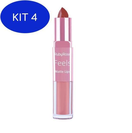 Kit 4 Batom Matte Duo Lipstick Ruby Rose Cor 211 - Rubyrose - Batom ...