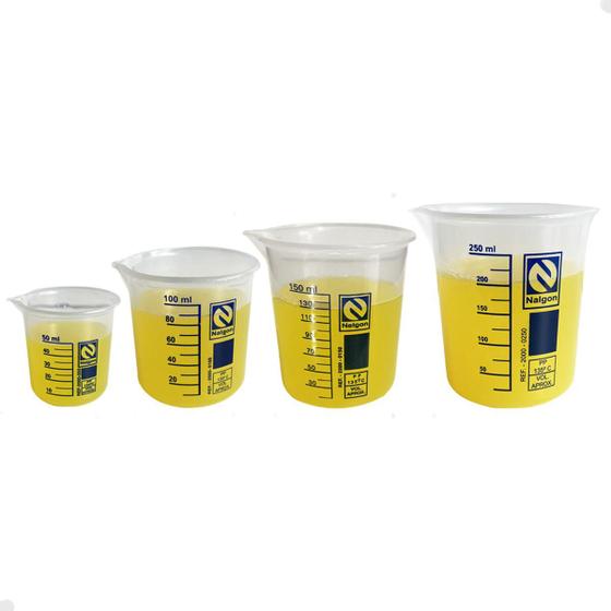 Kit 4 Béquer Plástico 50-100-150-250 ml Jarra Graduada - Nalgon ...