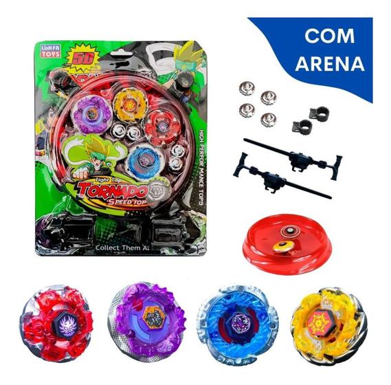 Kit 4 Beyblade Metal Fusion Led Tornado C/arena 2 Lançador ...