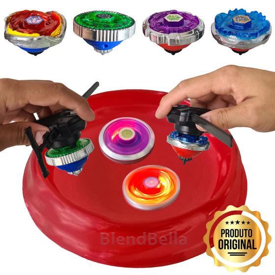 Kit 4 Beyblades De Mental + Arena & 2 Lançador Pião Tornado Com Led ...