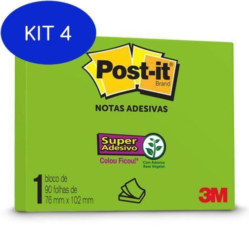 Kit 4 Bloco Post-It 657 Verde Limeade Com 90 Folhas 3M - Bloco de Notas ...