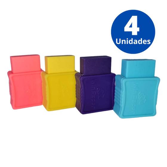 Kit 4 Borrachas Escolar Coloridas com Capa Cores Intensas - Borracha ...