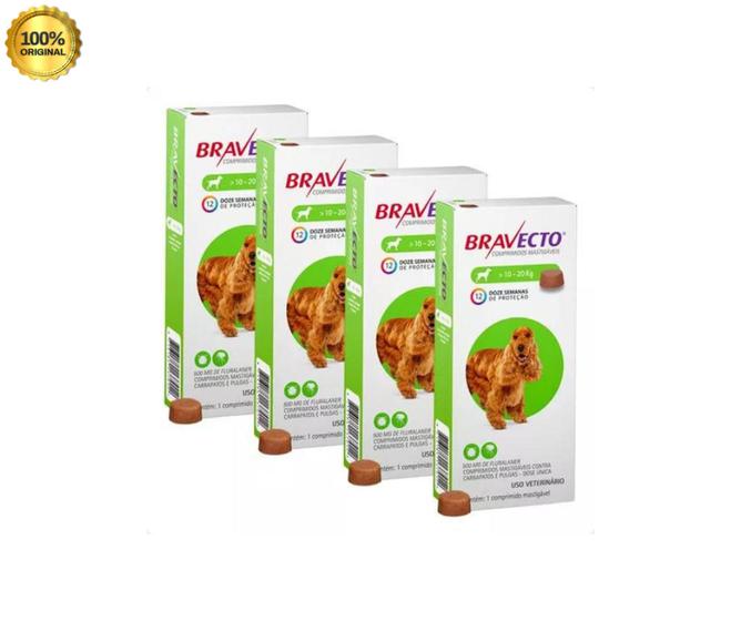 Kit 4 Bravecto para Cães de 10 á 20 kg Antipulgas e Carrapatos 500 mg - MSD - Antipulga e ...