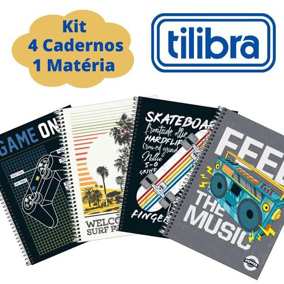 Kit 4 Cadernos Tilibra Pepper 1 Matéria Masculino - Caderno Escolar ...