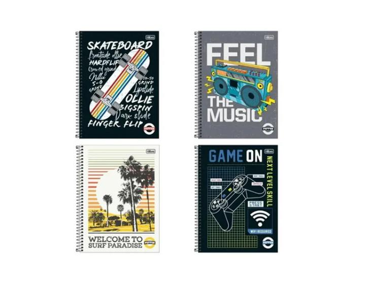 Kit 4 Cadernos Tilibra Pepper 10 Matéria Masculino 160 Folha - Caderno ...