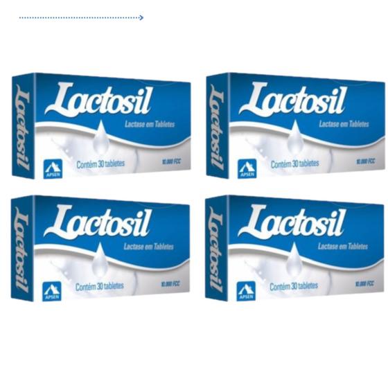 Kit 4 Caixas Lactosil Enzima Lactase 10.000 Ui 30 Tabletes - Apsen ...