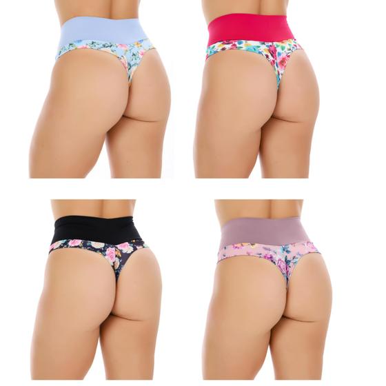Kit 4 Calcinha Cinta Modeladora Cós Alto Fio Dental Duplo Cintura Alta