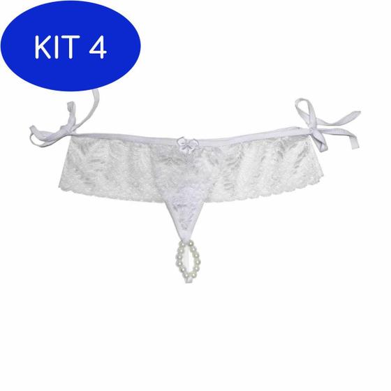 Kit 4 Calcinha Tailandesa Fio Dental Lingerie Sensual Branca Sexy 50