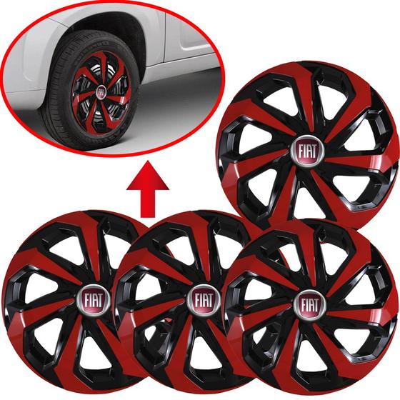 Kit 4 Calotas Esportivas Spider aro 14 Vermelha Fiat Cronos Brava Bravo ...