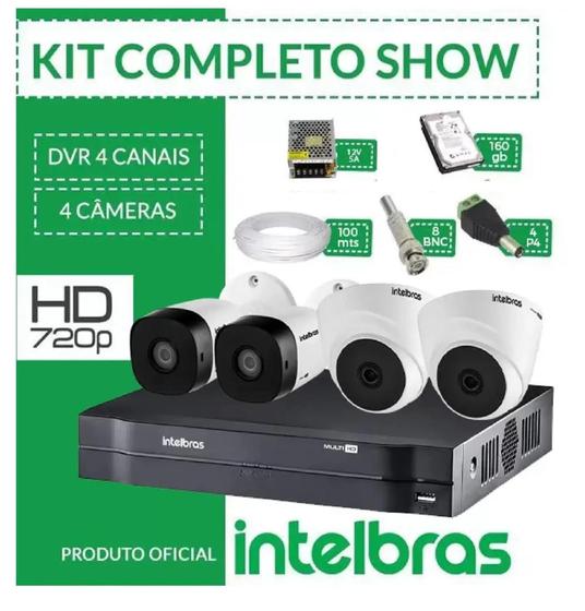 Kit 4 câmeras Intelbras 2 internas e 2 externas 20metros completo alta ...