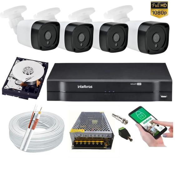 Kit 4 Câmeras Segurança Full Hd 1080p 2MP Bullet 20m Infravermelho+ Dvr ...