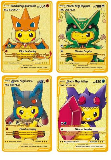 Kit 4 Cards Pikachu Cosplay Folha de Ouro Cartas TCG Pokemon ...