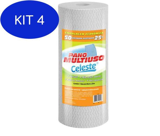 Kit 4 Celeste Panos Multiuso Branco 25Mts - Pano - Magazine Luiza