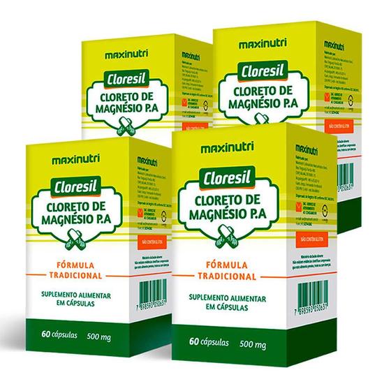Kit 4 Cloresil Cloreto Magnésio 500mg 60 Capsulas Maxinutri - Cloreto de Magnésio / Magnésio ...