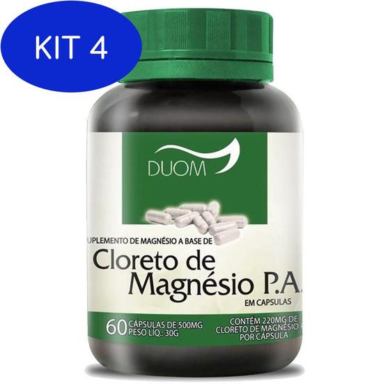 Kit 4 Cloreto De Magnésio P.A. 60Cps 500Mg Duom - Cloreto de Magnésio / Magnésio Dimalato ...