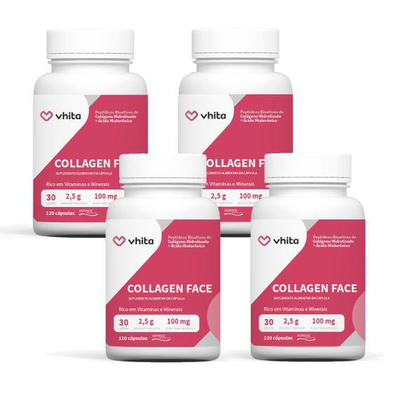 Kit 4 Collagen Face - Colágeno hidrolisado Verisol, ácido hialurônico e ...