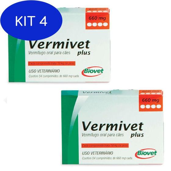 Kit 4 Combo 2 Vermífugo Vermivet Plus 10Kg 4Cps Cada - - Biovet ...