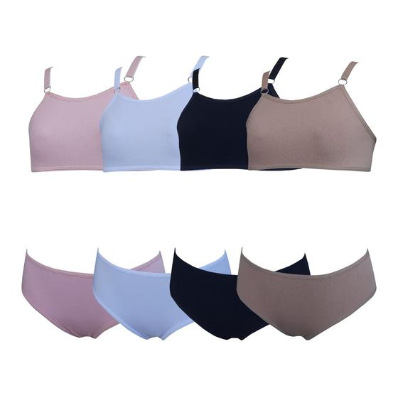 kit 4 Conjunto Menina Calcinha E Sutiã Juvenil Algodão Lisos ...