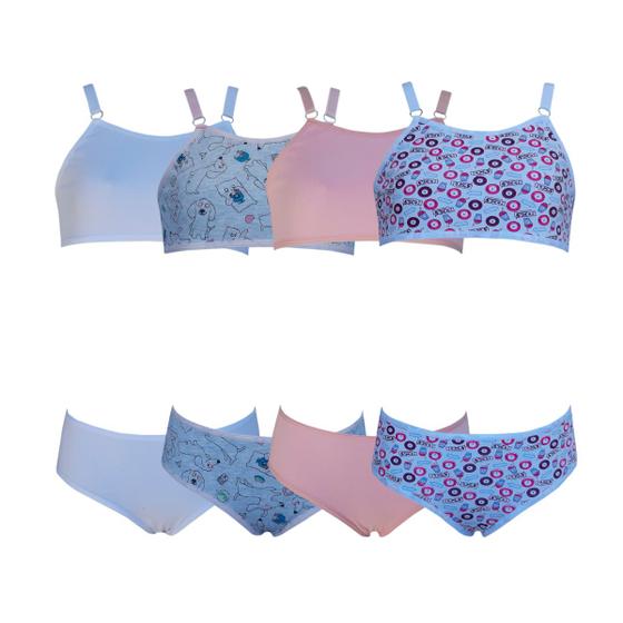 Kit 4 Conjunto Menina Calcinha e Sutiã Juvenil Algodão - OPTE MODA ...