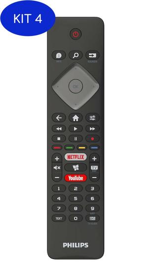 Kit 4 Controle Compatível Philips Smart Tv Led 4K Netflix Youtube ...