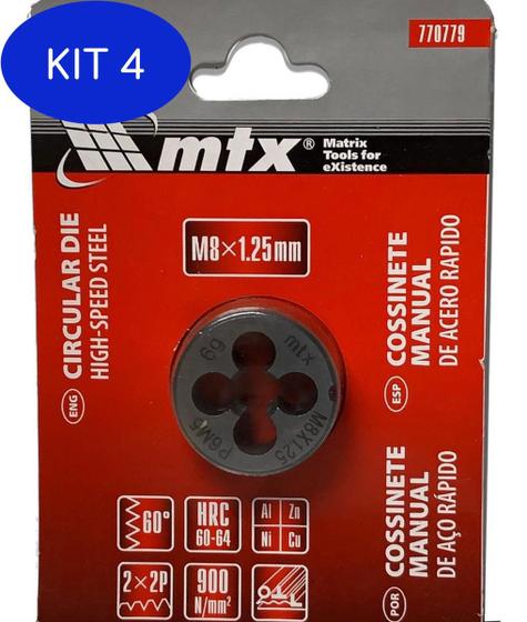 Kit 4 Cossinete Tarraxa Aço Rápido M8 X 1.25 Mm 770779 Mtx - Cossinete ...