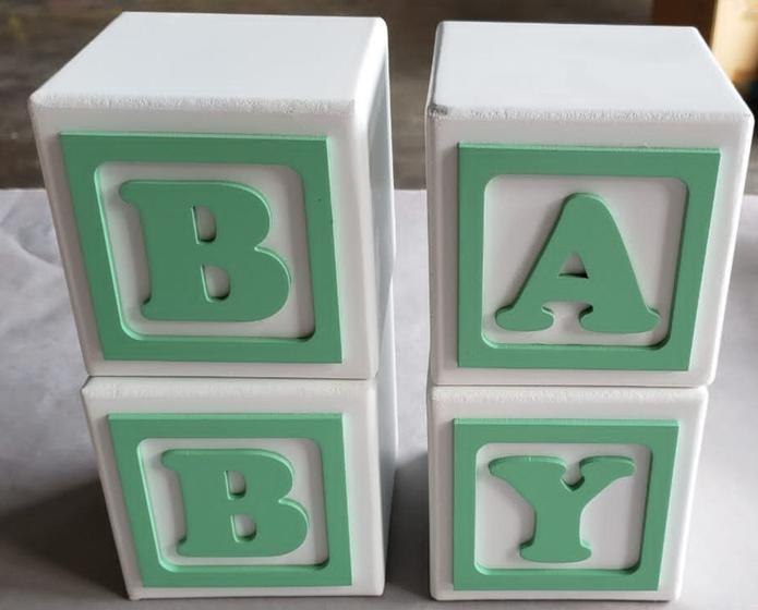 Kit 4 cubo baby 15x15 mdf decorado caixa cha revelação cha de bebe ...