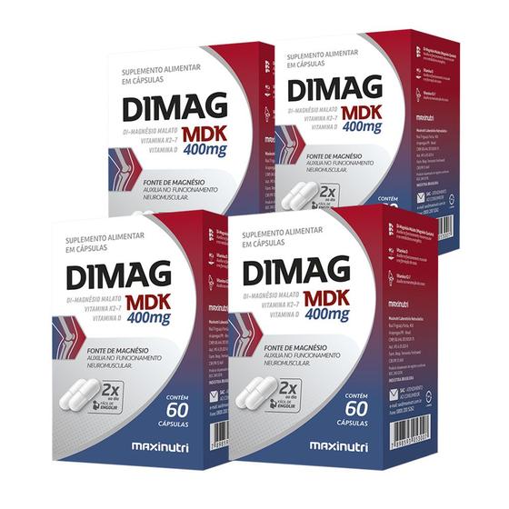 Kit 4 Dimag MDK Di-Magnésio Malato Vitamina D3 e K2-7 60 Cáps Maxinutri - Cloreto de Magnésio ...