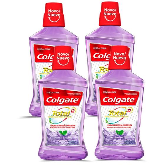 Kit 4 Enxaguantes bucal Colgate Total 12 Zero Álcool Anti-Tártaro 500ml ...