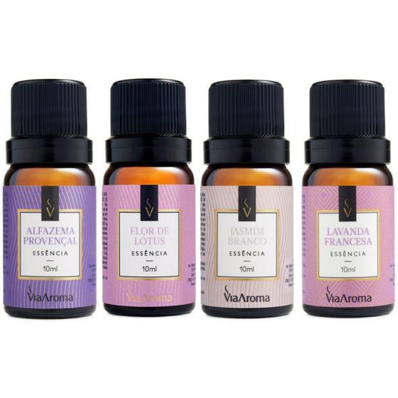 Kit 4 Essência Via Aroma - Alfazema - Flor de Lótus - Jasmim Branco ...