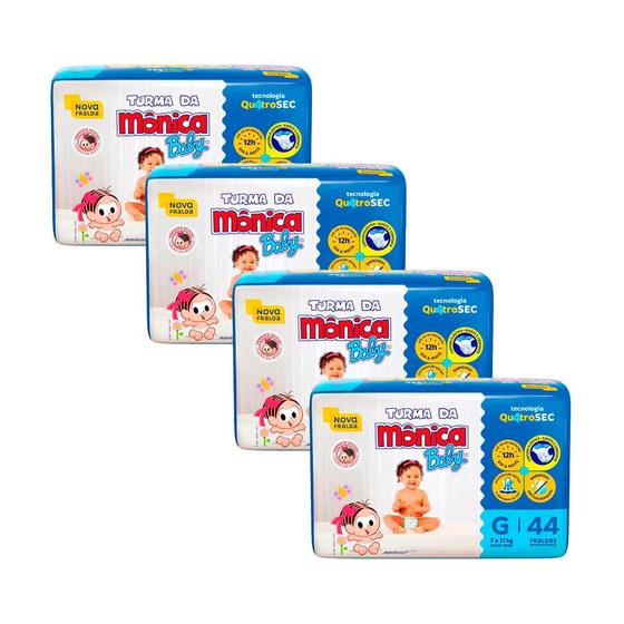 Kit 4 Fralda Infantil Turma da Mônica Baby Mega Tamanho G 44 Fraldas ...